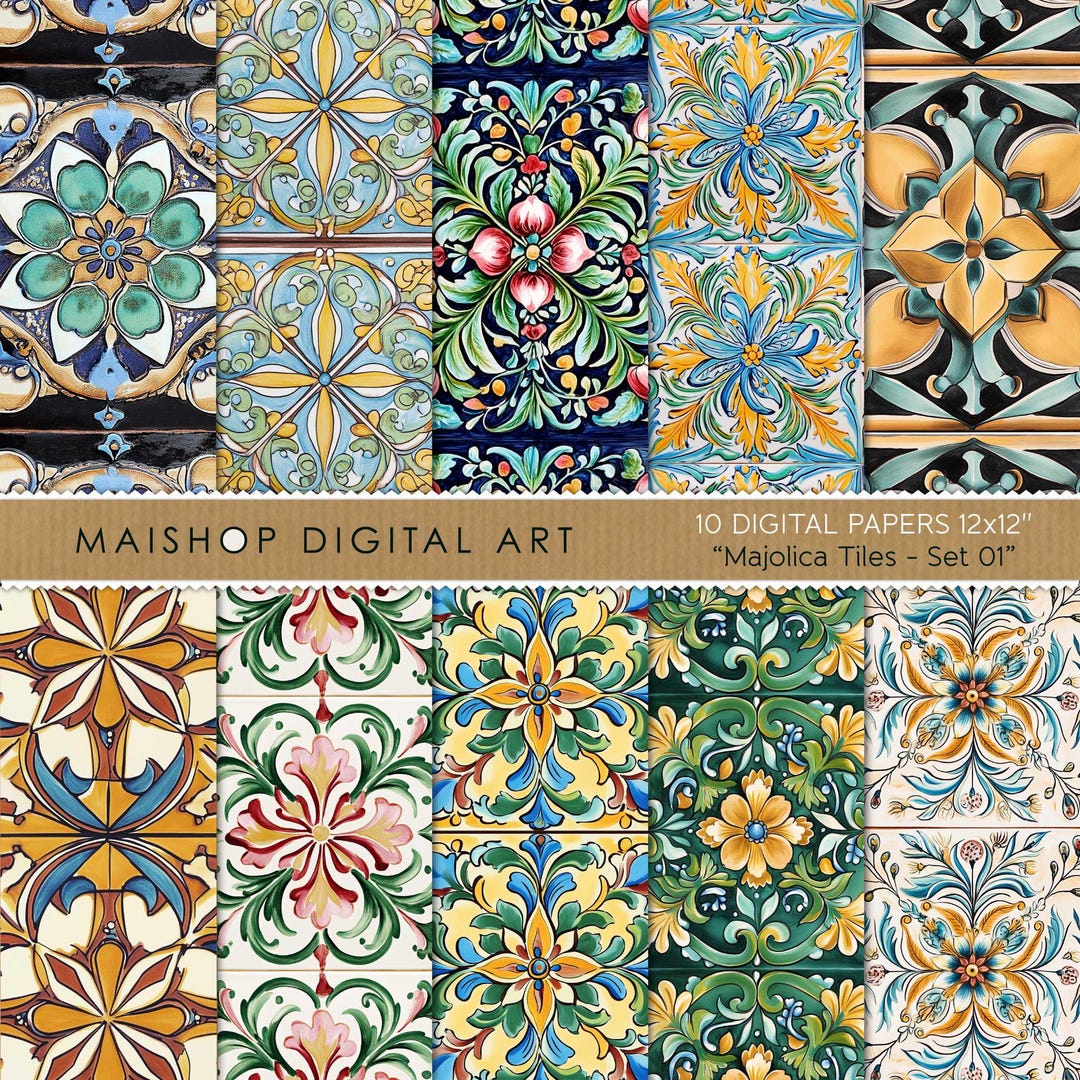 Seamless Majolica Tile Digital Papers • Mediterranean Background Images ...