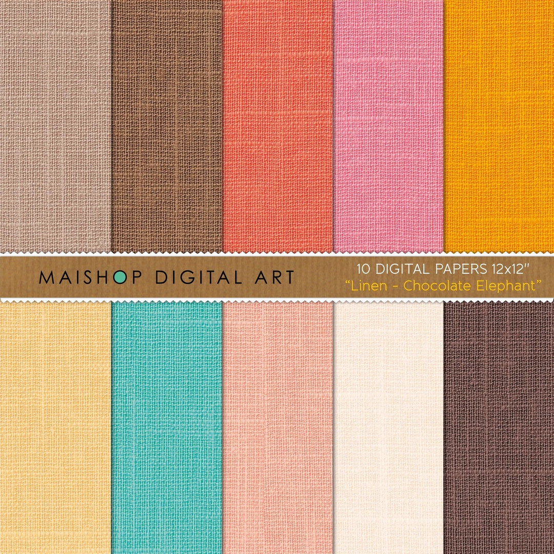 Digital Paper Linen "chocolate Elephant" Brown, Orange, Pink, Yellow ...