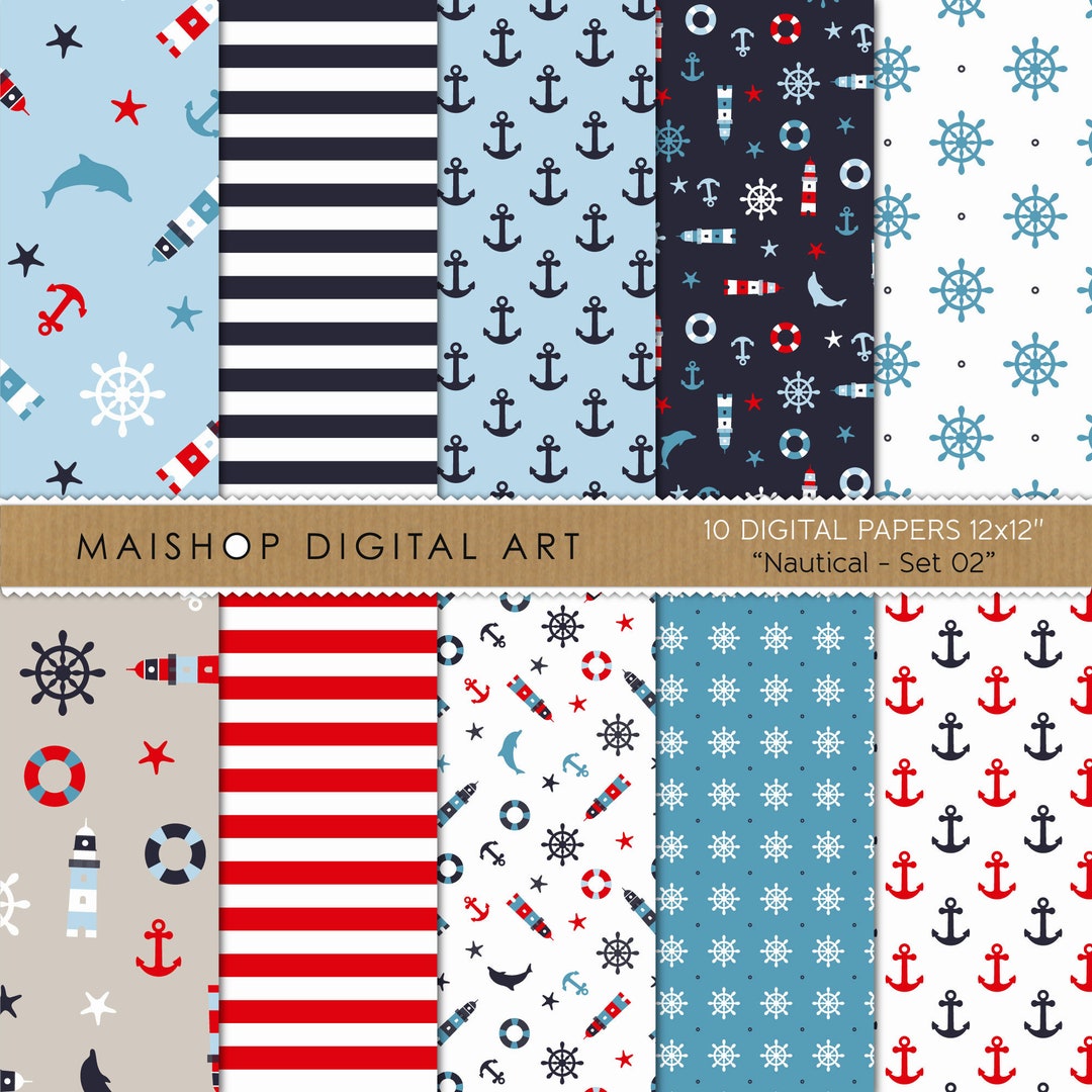 Nautical Digital Paper Pack, Printable Scrapbook Paper, Pastel Colors ...