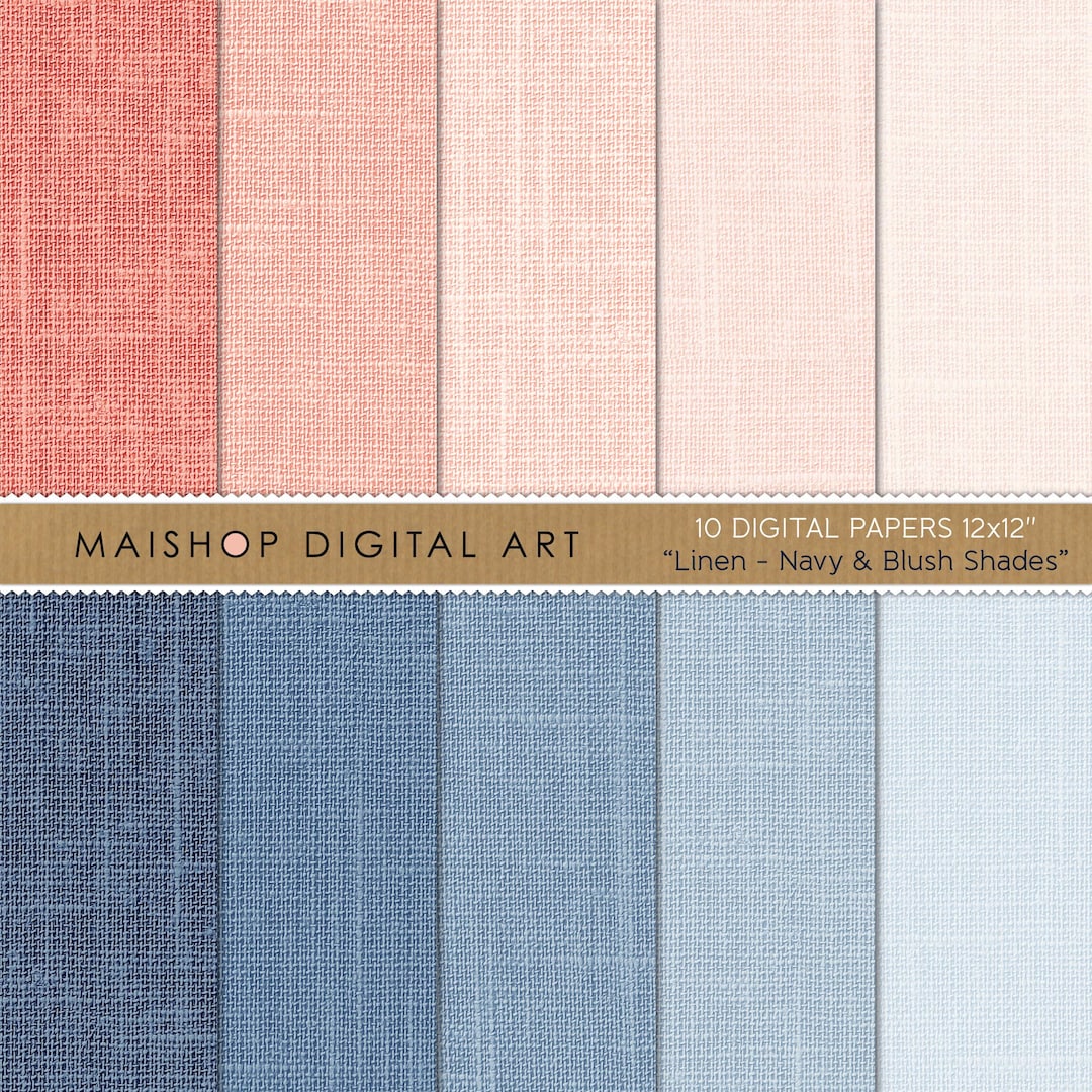 Navy & Blush Linen Digital Paper - Printable Textured Backgrounds ...