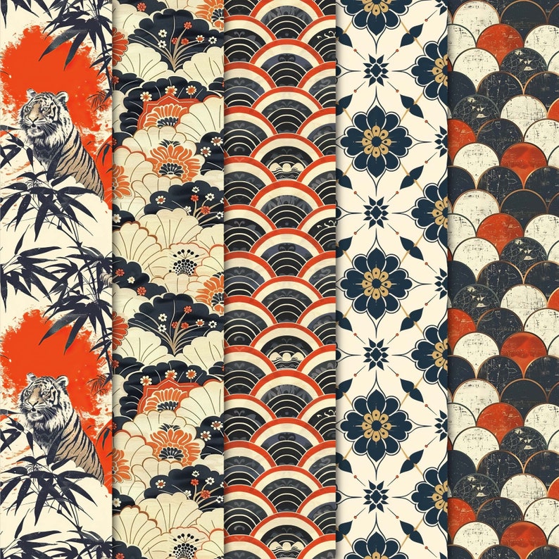 Japanese Style Digital Paper Elegant Scrapbook Paper Intricate Seamless ...