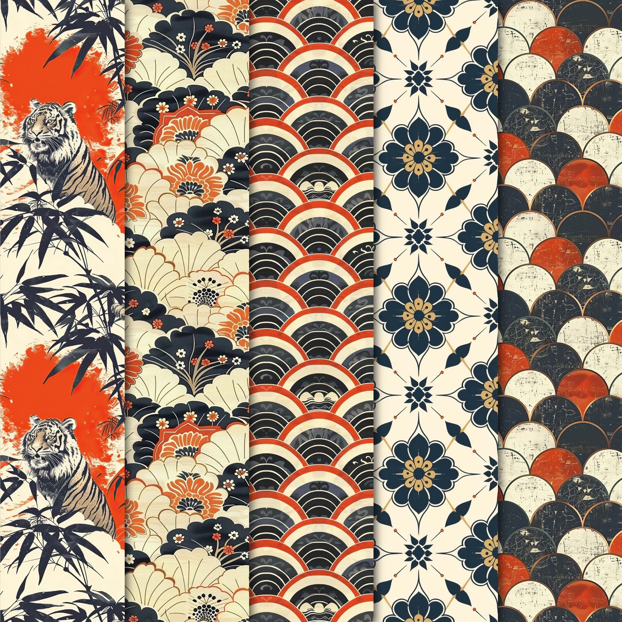 Japanese Style Digital Paper Elegant Scrapbook Paper Intricate Seamless ...