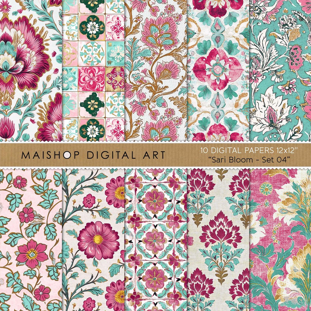 Seamless Floral Digital Paper Pack • Elegant Boho Background Patterns ...
