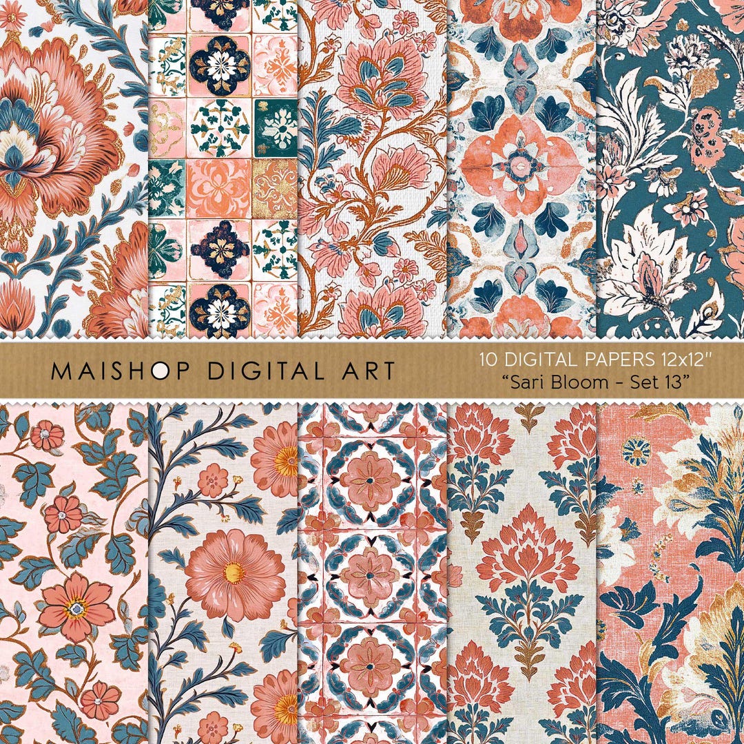 Seamless Indian Style Digital Papers • Boho Textured Patterns ...