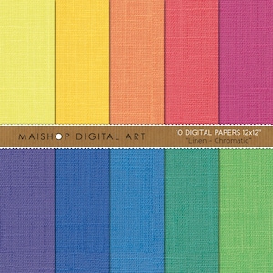 Rainbow Linen Digital Paper "chromatic" Scrapbook Paper Pack, Printable ...