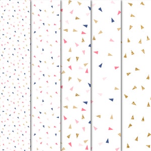 Seamless Digital Paper round & Triangle Confetti Blue, Pink and Gold ...