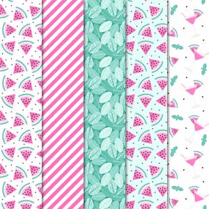 Watermelon Digital Paper • Hot Pink and Mint Green Watermelon Patterns ...