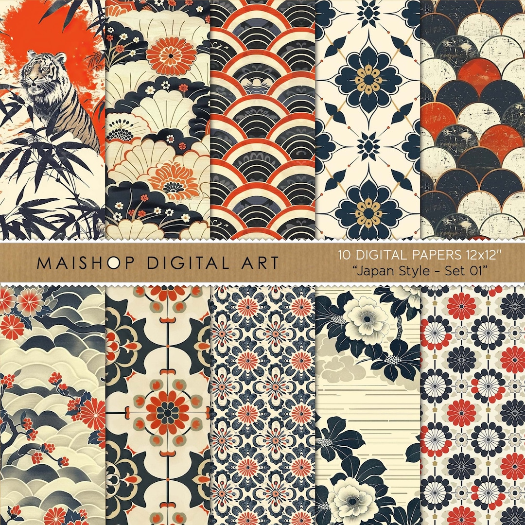 Japanese Style Digital Paper ⎢ Elegant Scrapbook Paper ⎢ Intricate ...