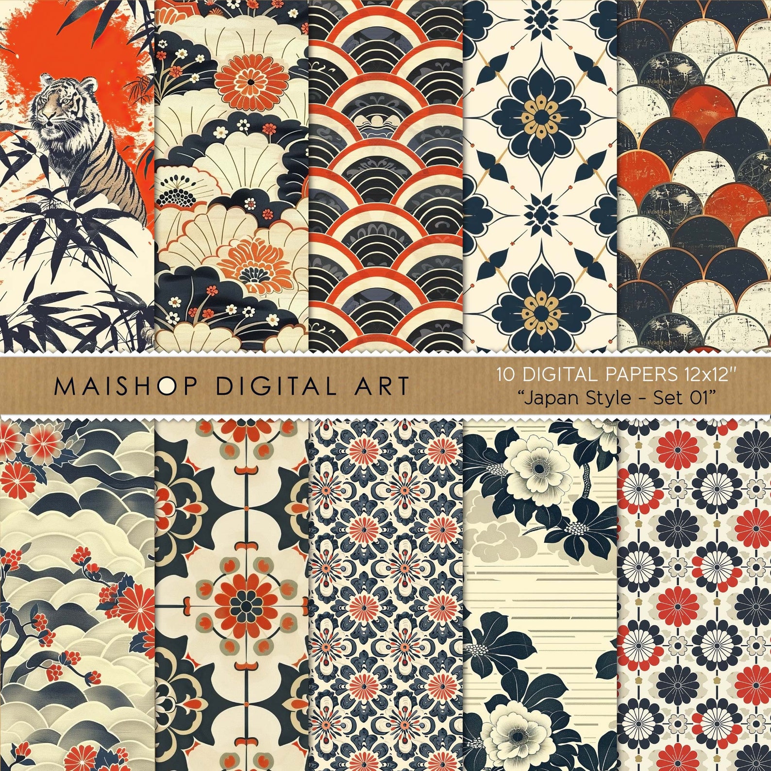 Japanese Style Digital Paper Elegant Scrapbook Paper Intricate Seamless ...