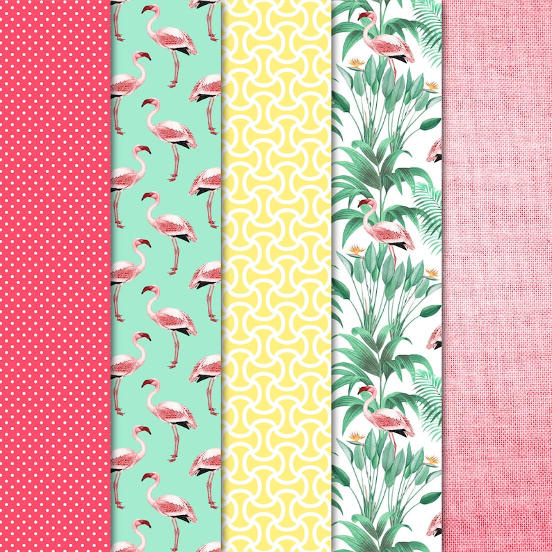 Flamingo Digital Paper, Printable Tropical Patterns, Summer Scrapbook ...