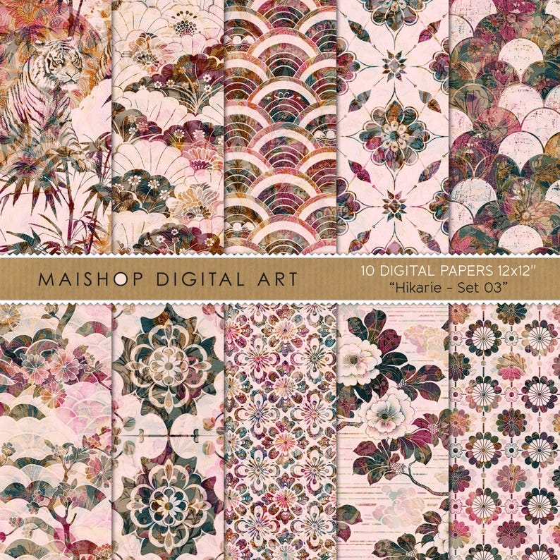 Japanese Floral Digital Papers • Seamless Chinoiserie Patterns for ...