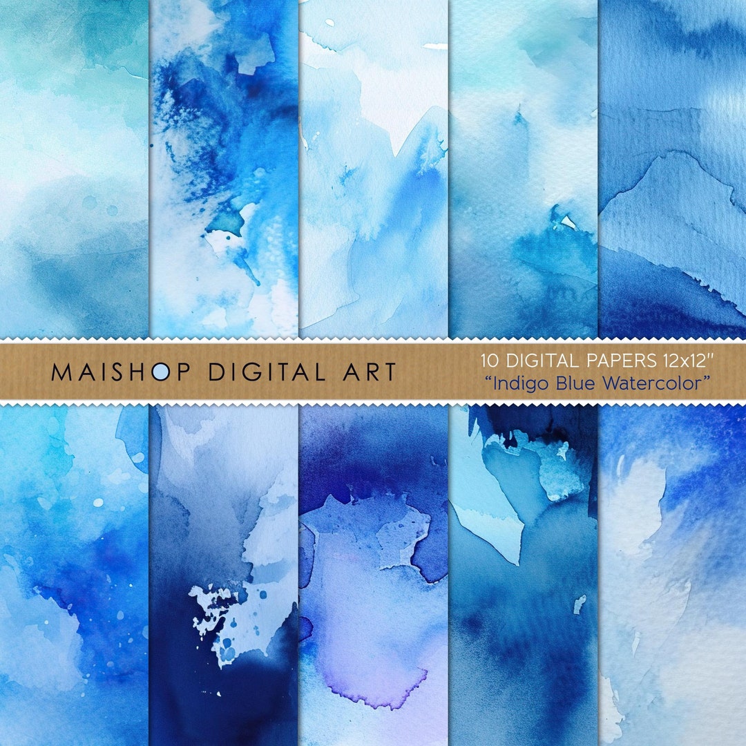 Indigo Blue Watercolor Digital Paper • Printable Backgrounds Instant ...