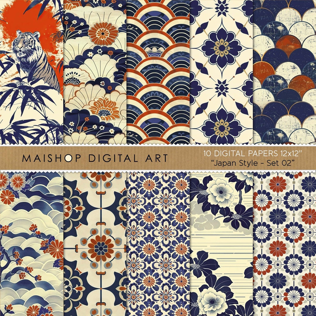 Elegant Asian Digital Patterns | Japanese-inspired Scrapbook Paper ...