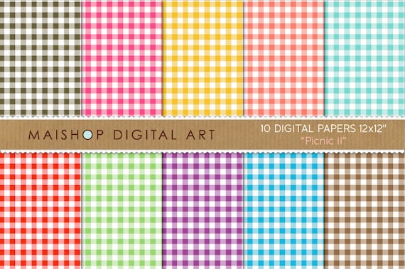 Digital Paper "Picnic II" Printable Scrapbooking Papers Gingham Plaid ...