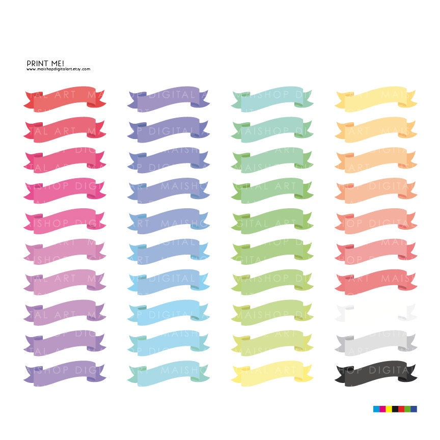 Digital Ribbon Banners Clip Art 'flags Soft Curve' for Cards, Baby ...