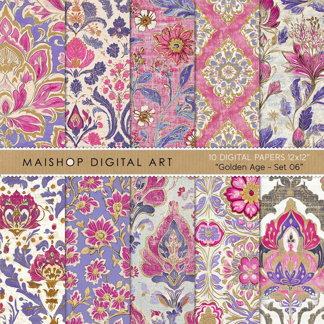 Bright Tribal Digital Papers • Continuous Floral Print Patterns ...