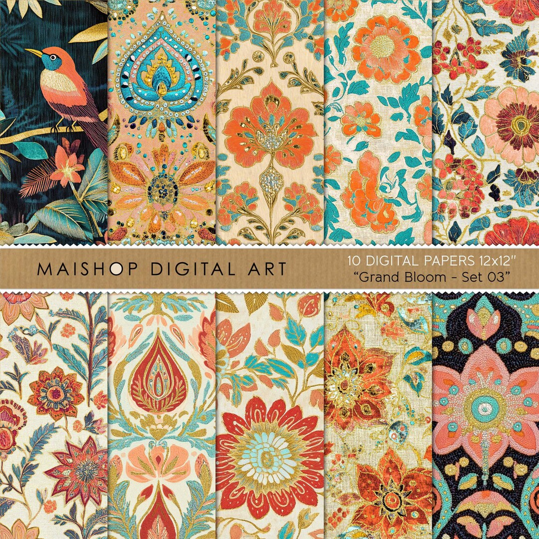 Boho Seamless Digital Paper Pack • Indian Style Colorful Scrapbook ...