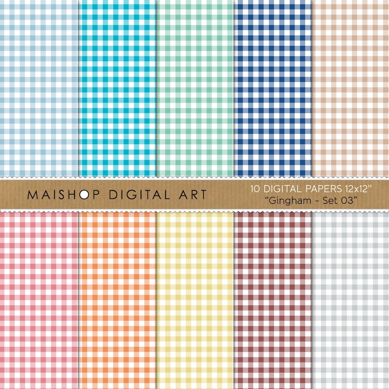 Gingham Digital Paper Set I Printable Scrapbooking Papers I Instant ...