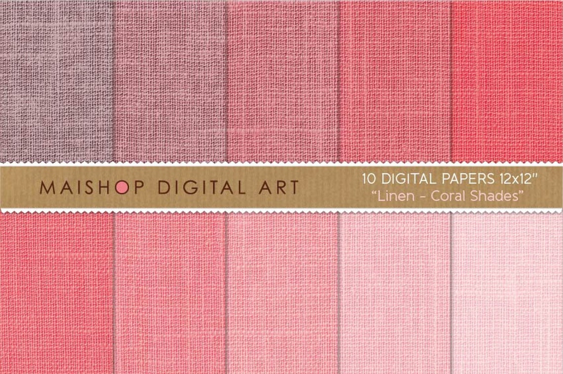 Digital Paper Linen 'coral Shades' Linen Texture - Etsy