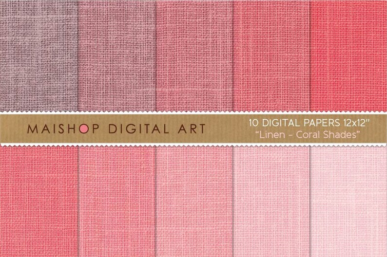 Digital Paper Linen 'coral Shades' Linen Texture - Etsy