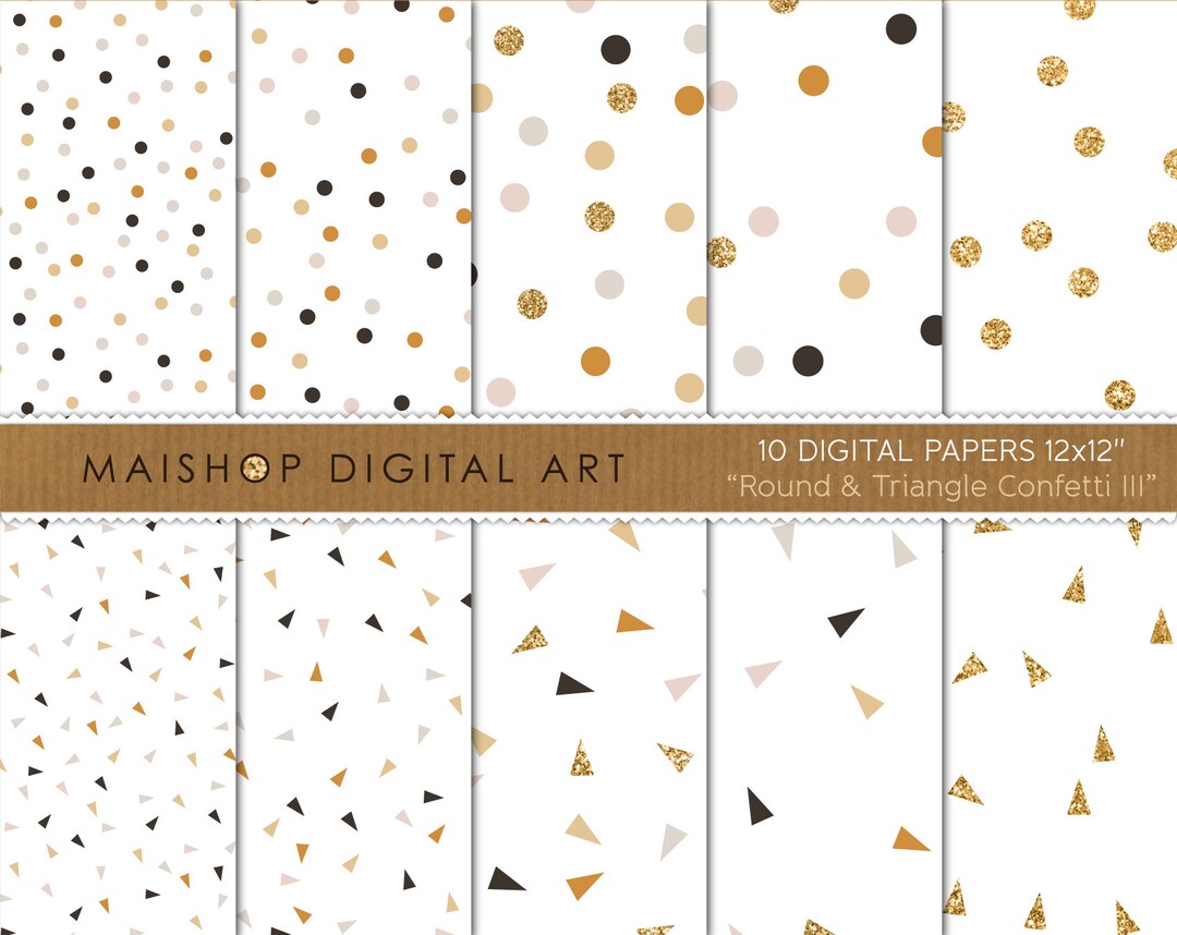 Digital Paper 'round & Triangle Confetti III' Gray, Dawn Pink, Ochre ...