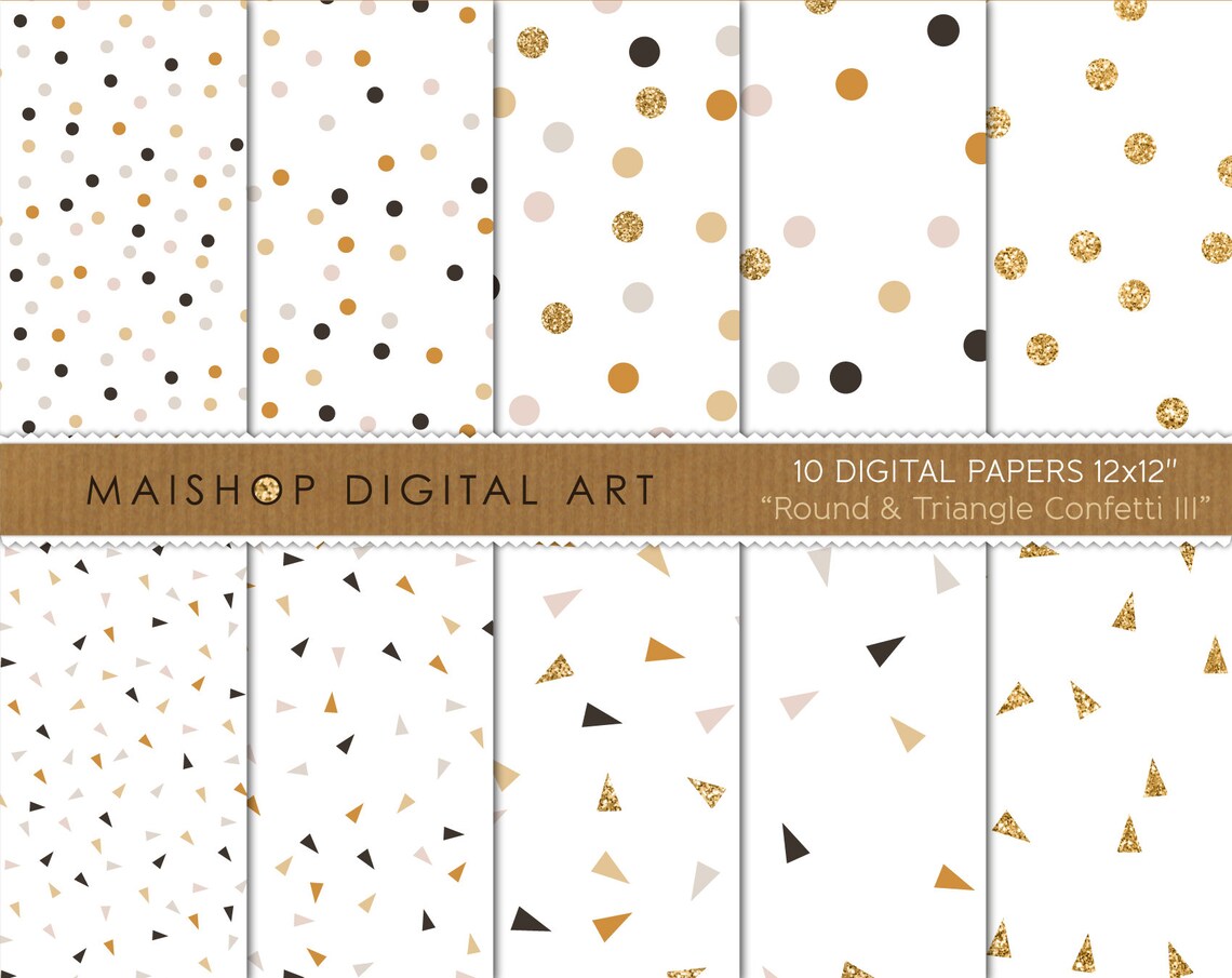 Digital Paper 'round & Triangle Confetti III' Gray, Dawn Pink, Ochre ...