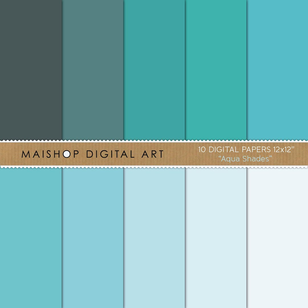 Solid Digital Paper Pack, Aqua Shades, Scrapbook, Graphic Design ...
