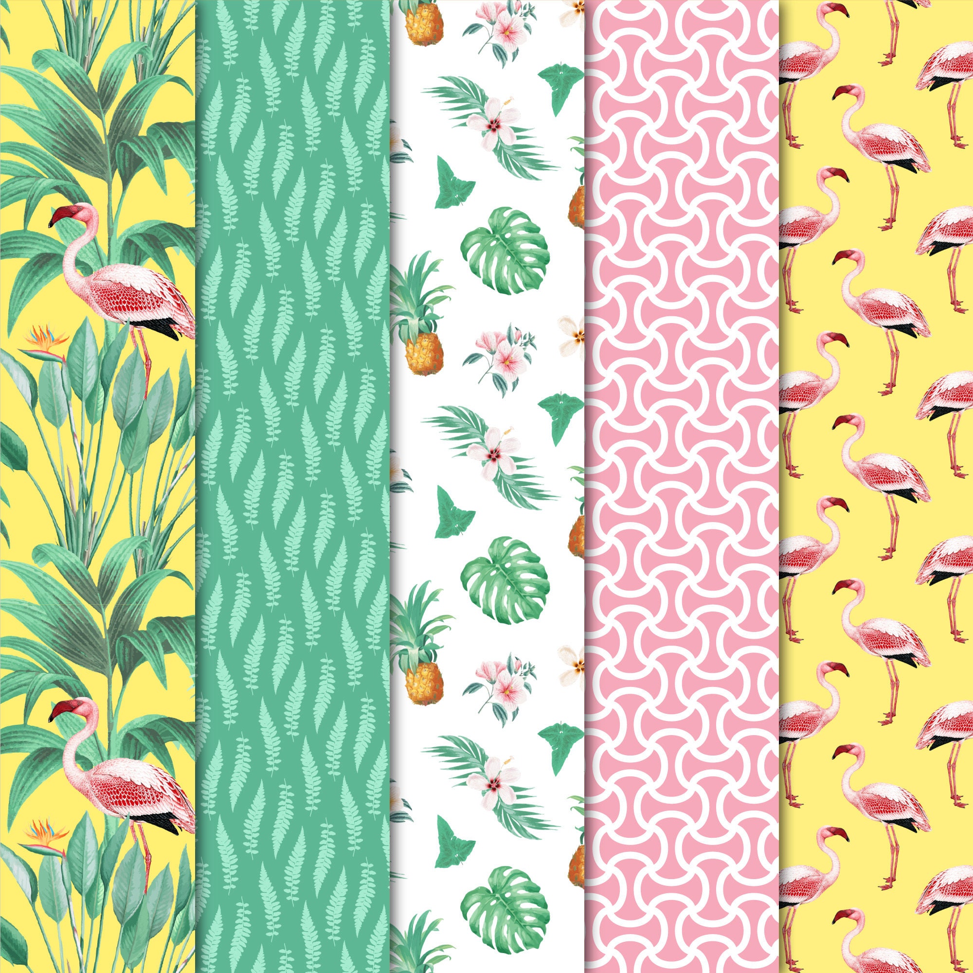 Flamingo Digital Paper, Printable Tropical Patterns, Summer Scrapbook ...