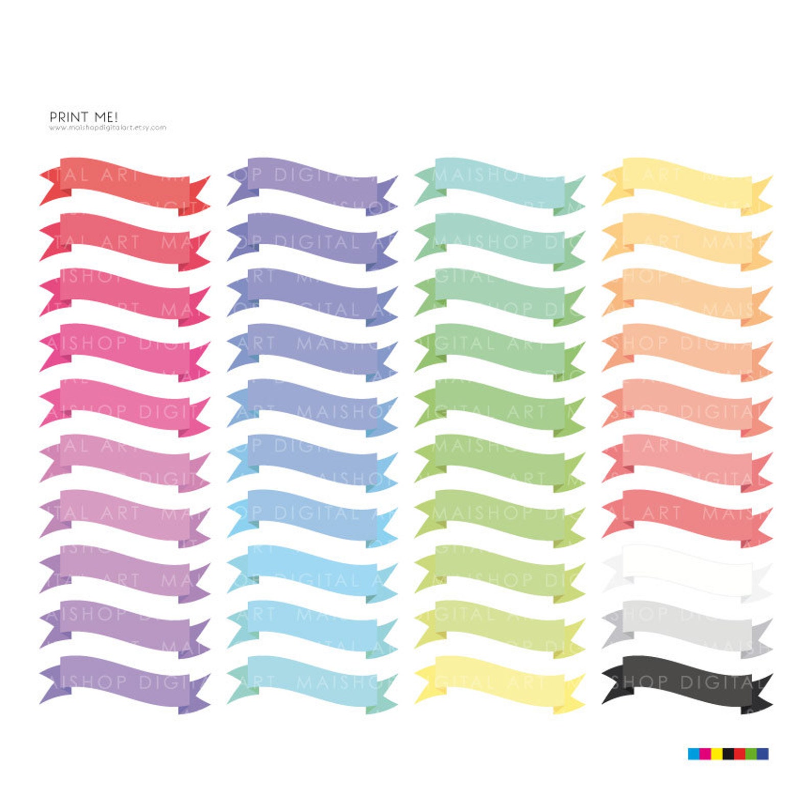 Flags Ribbon Banners Clip Art - Digital Banners for Cards, Baby Showers ...