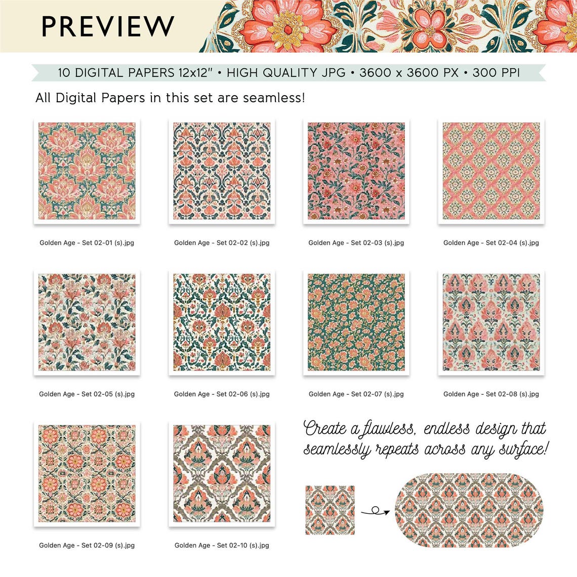 Seamless Boho Digital Papers • Indian Block Print Patterns • Instant ...