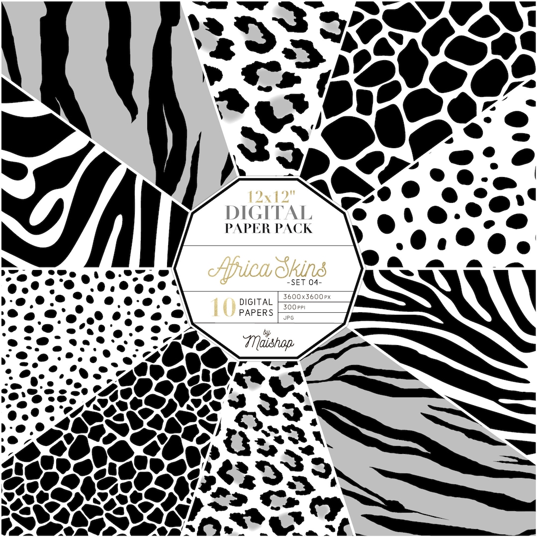 Animal Digital Paper, Animal Prints "africa Skins - Set 04" Black ...