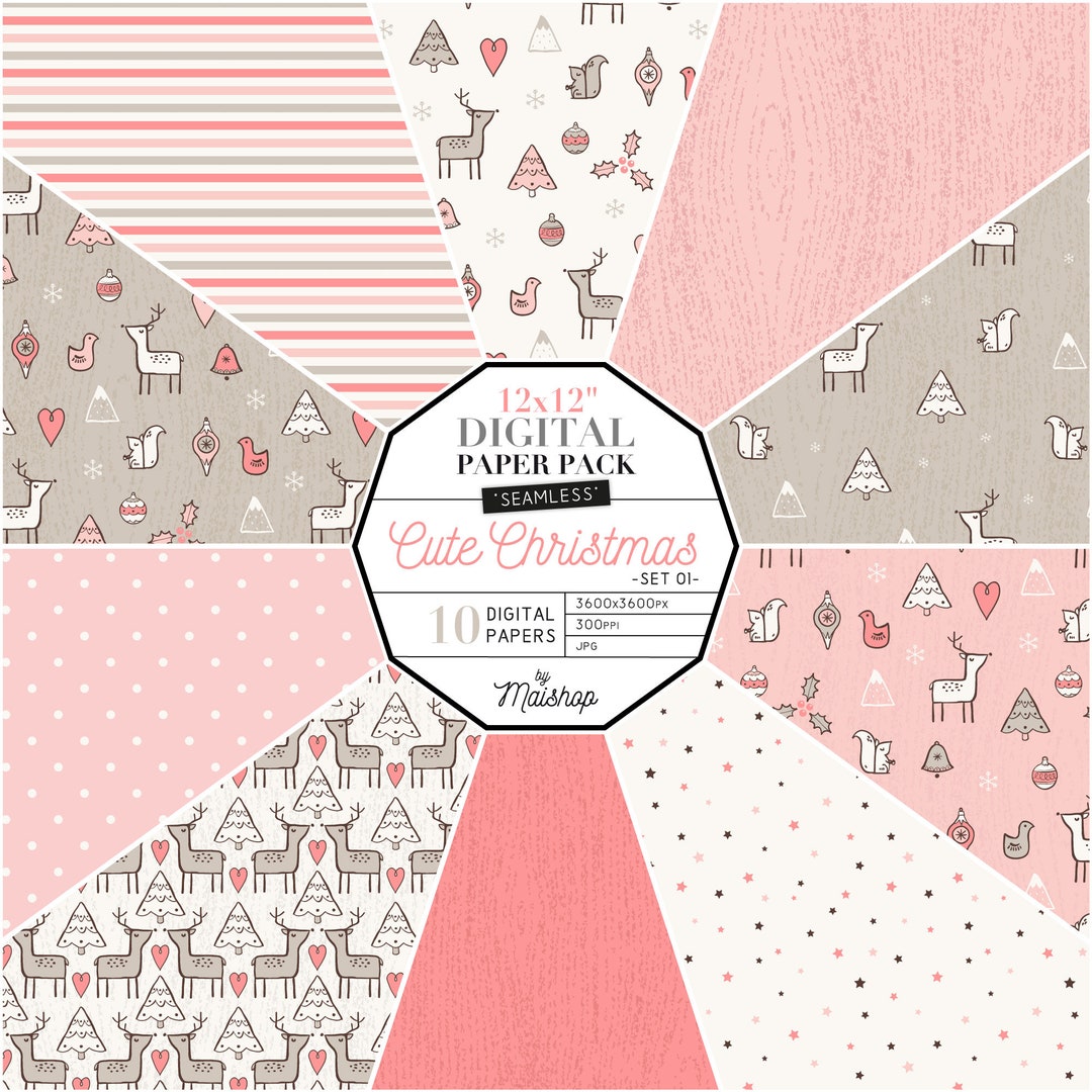 Digital Paper Pink "cute Christmas" Commercial Use, Printable Scrapbook ...