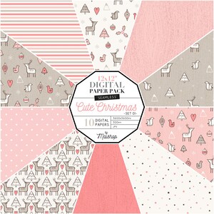 Digital Paper Pink "cute Christmas" Commercial Use, Printable Scrapbook ...