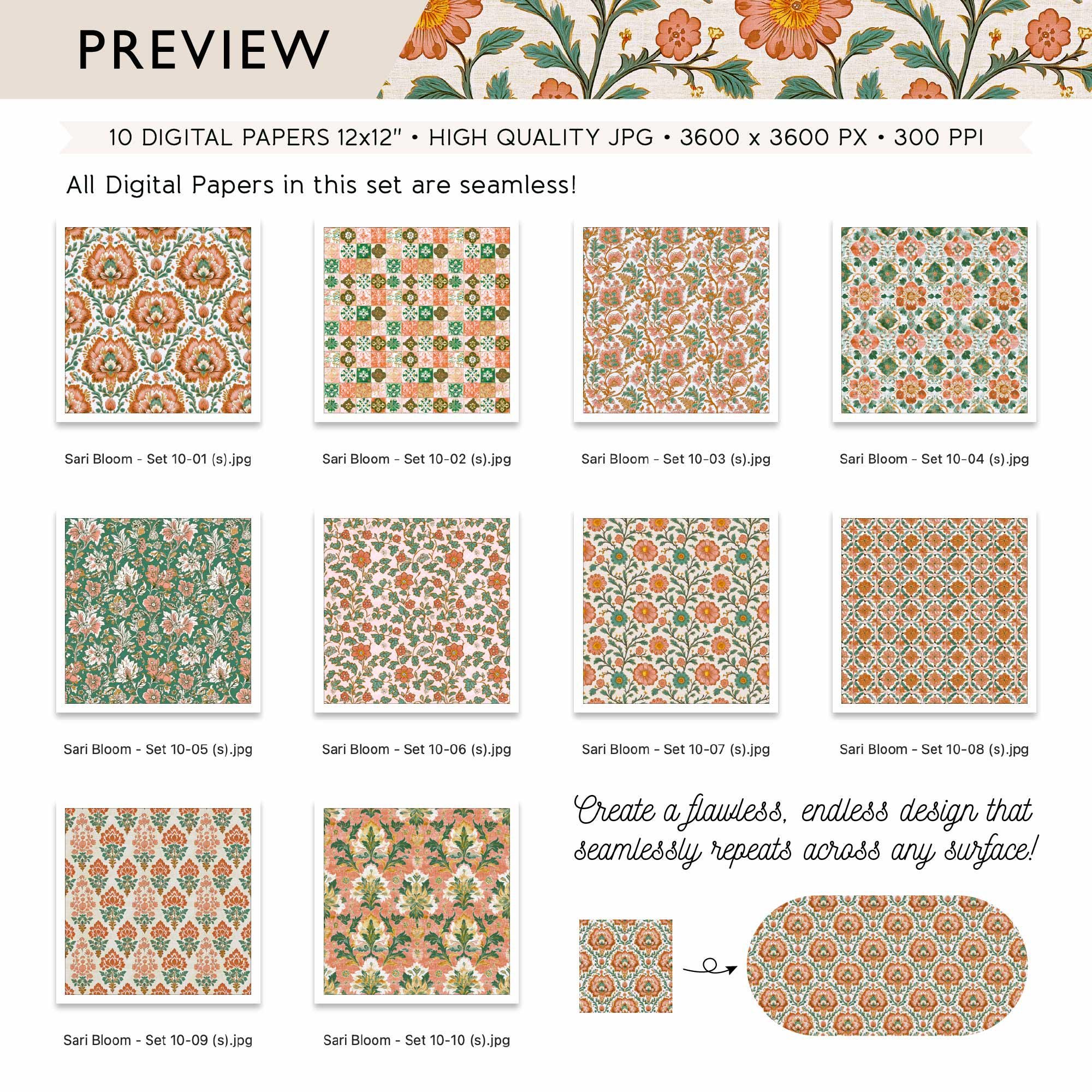 Seamless Digital Paper Pack • Printable Eclectic Patterns for Canva ...