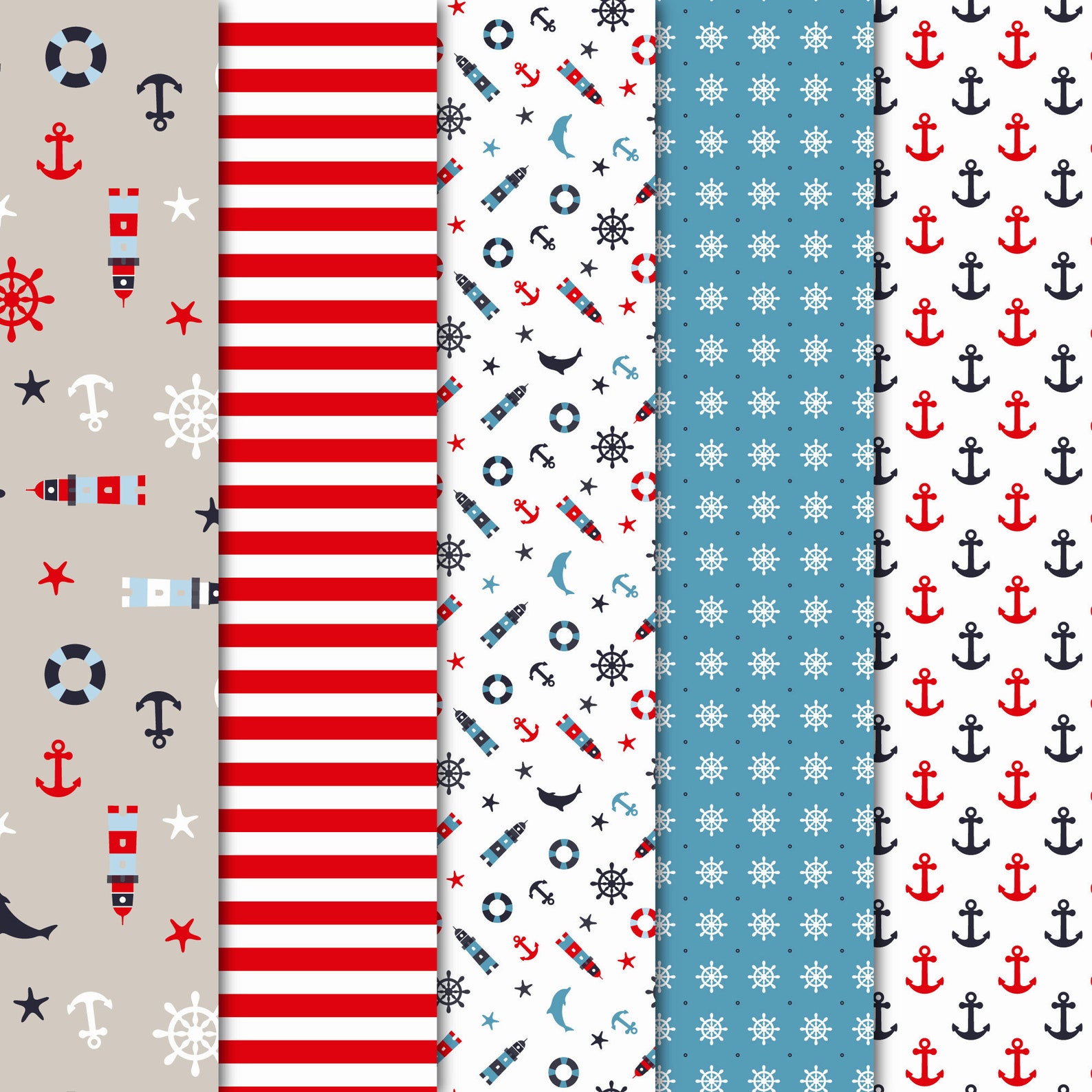 Nautical Digital Paper Pack, Printable Scrapbook Paper, Pastel Colors ...