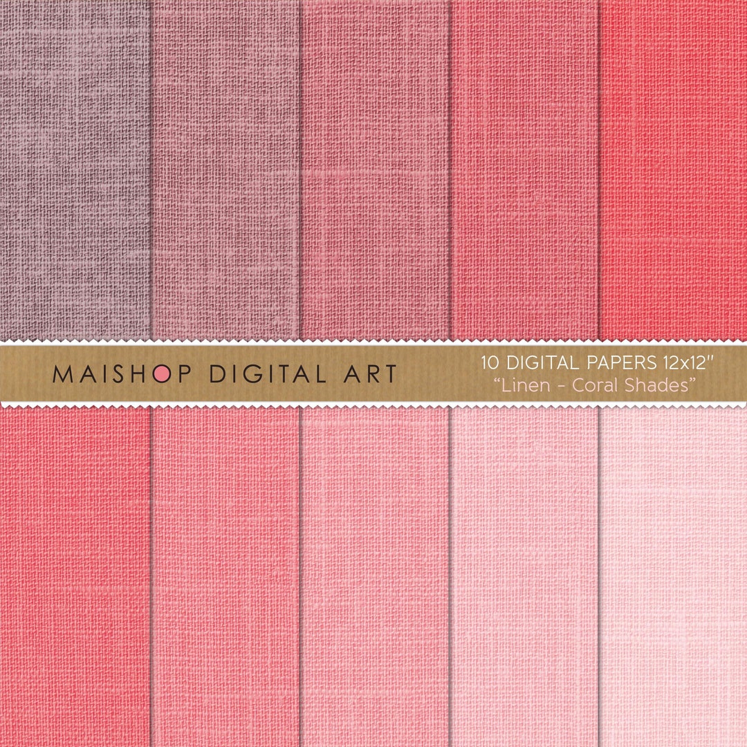 Digital Paper Linen 'coral Shades' Linen Texture Backgrounds for ...