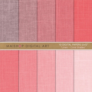 Digital Paper Linen 'coral Shades' Linen Texture Backgrounds for ...