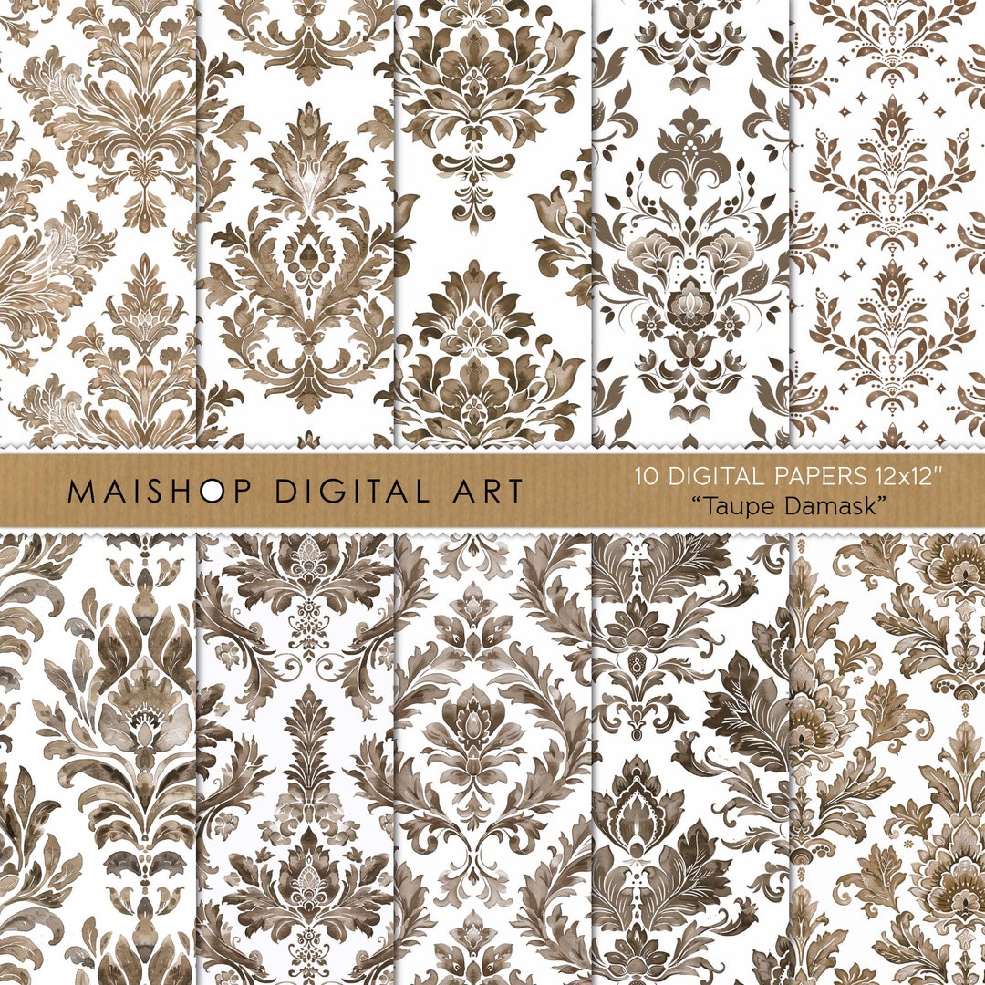 Seamless Damask Digital Paper, Digital Backgrounds Scrapbook Paper ...
