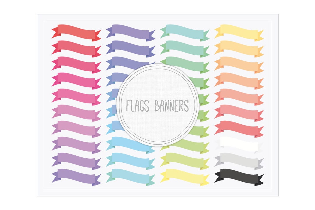 Flags Ribbon Banners Clip Art - Digital Banners for Cards, Baby Showers ...