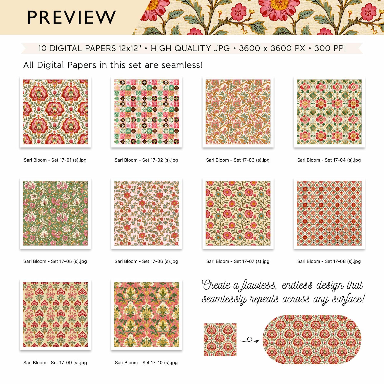 Seamless Indian Style Digital Papers • Boho Textured Patterns ...