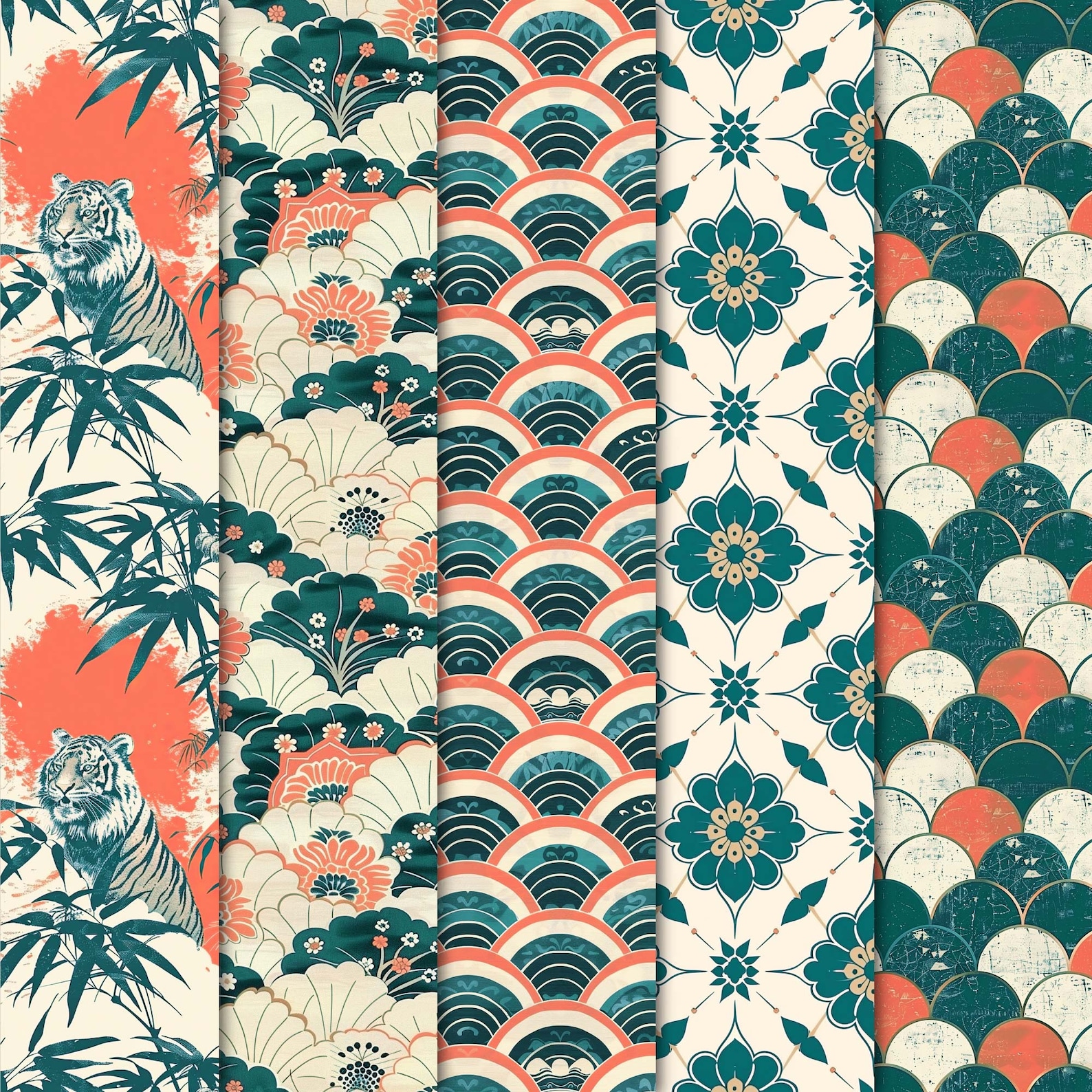 Oriental Style Digital Paper ⎢ Modern Scrapbook Papers ⎢ Intricate ...