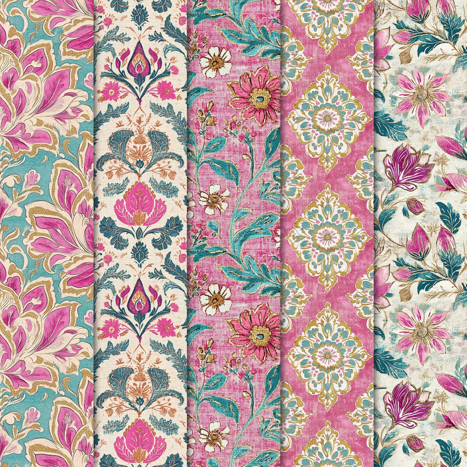 Seamless Boho Digital Paper Pack • Colorful Indian Floral Block Print ...