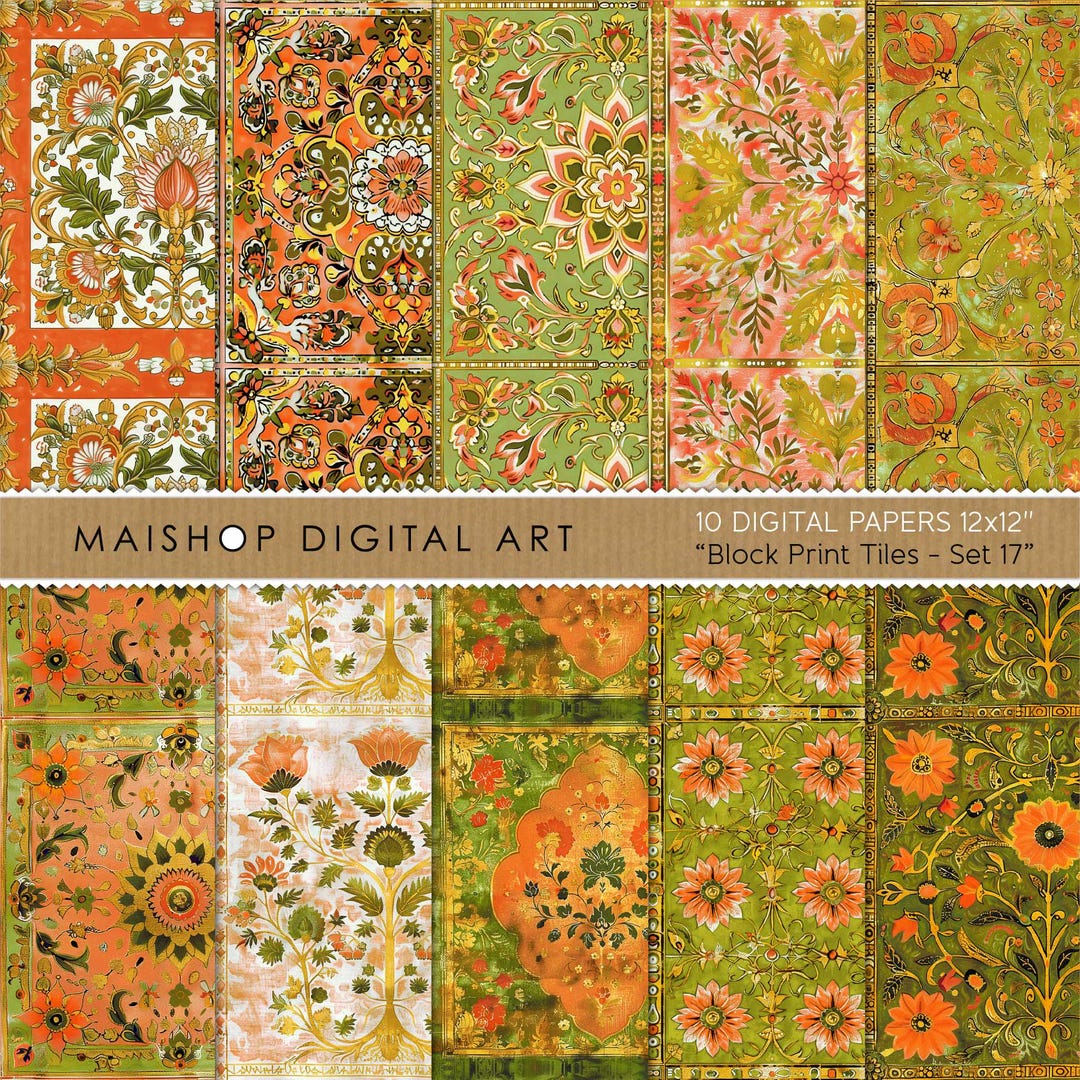 Indian Style Digital Paper, Boho Floral Scrapbook Kit, Junk Journal ...