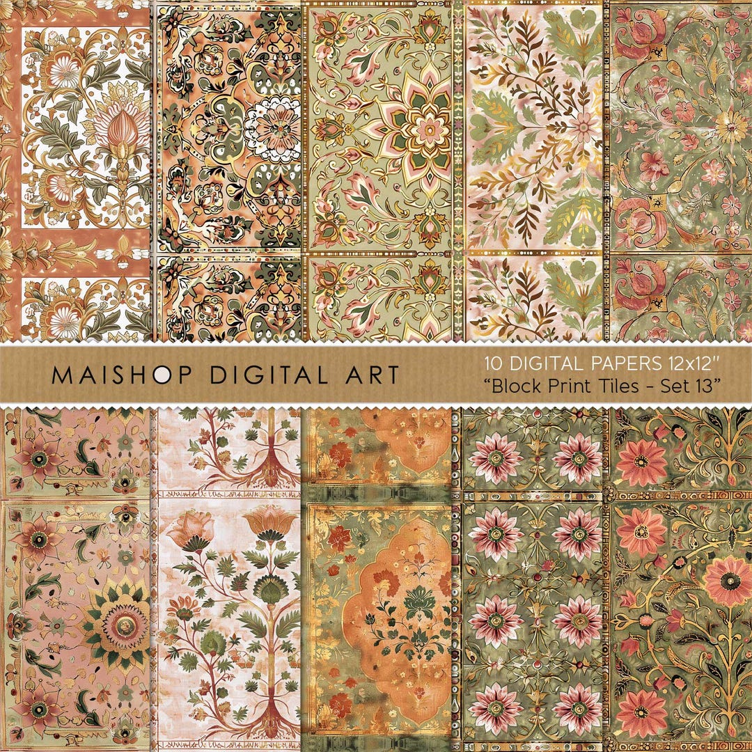 Earthy Digital Paper Set, Sage Green and Rust Seamless Patterns ...