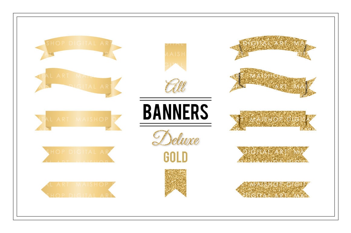 Banner Clip Art 'deluxe Gold' Golden Glitter Digital Clipart for Party ...