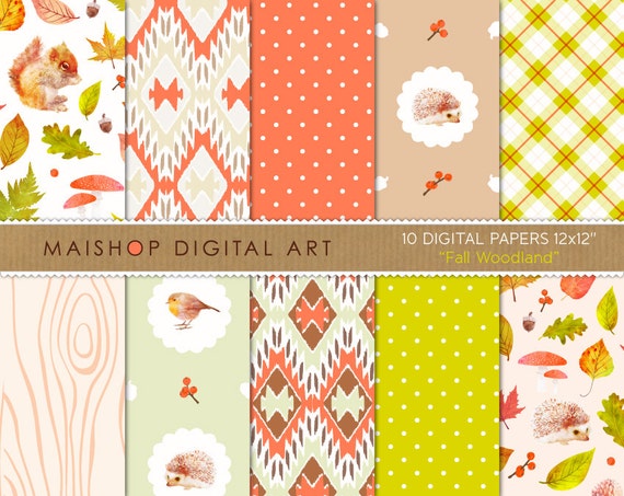 Autumn Digital Paper "Fall Woodland" Printable Scrapbook Papers for ...
