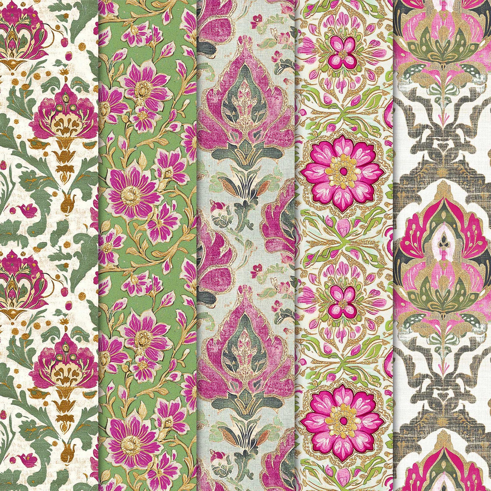 Bold Bohemian Digital Patterns • Seamless Floral Block Prints • Exotic ...