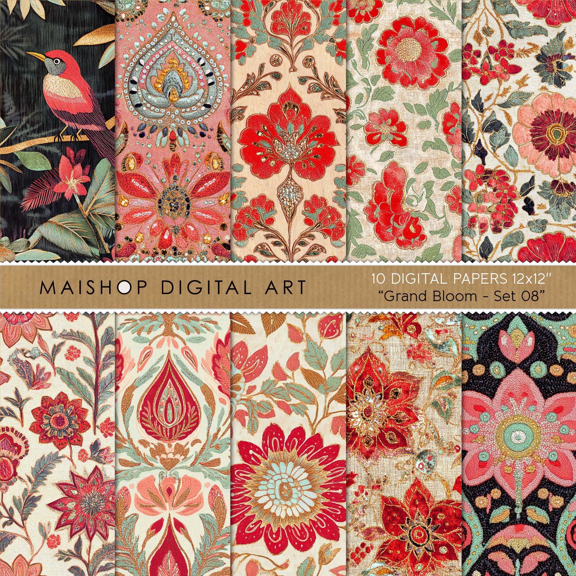 Bohemian Printable Digital Paper • Seamless Red Patterns • Downloadable ...
