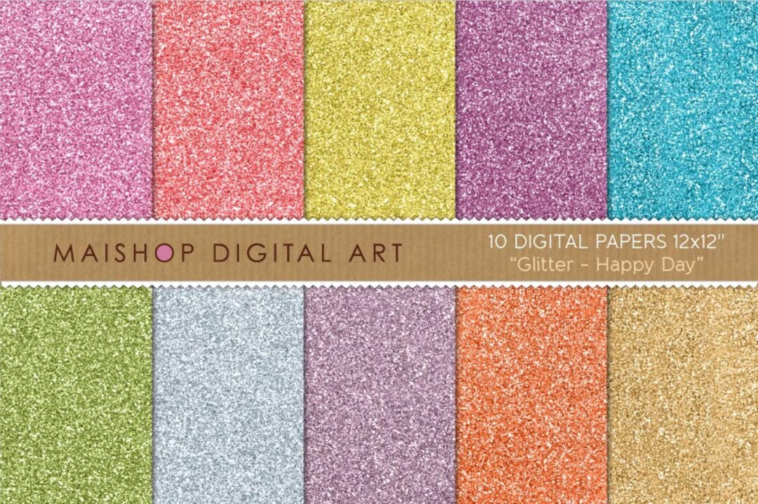 Digital Paper Glitter 'happy Day' Instant Download - Etsy