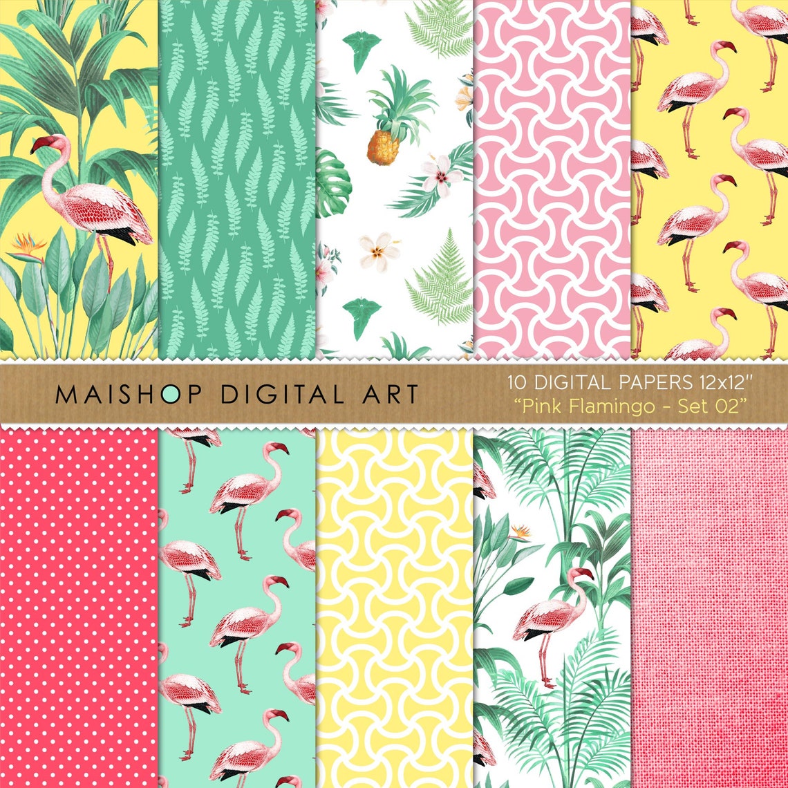 Flamingo Digital Paper, Printable Tropical Patterns, Summer Scrapbook ...
